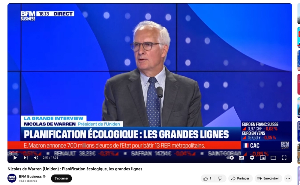 BFM Business : "Nicolas de Warren (Uniden) : Planification écologique ...