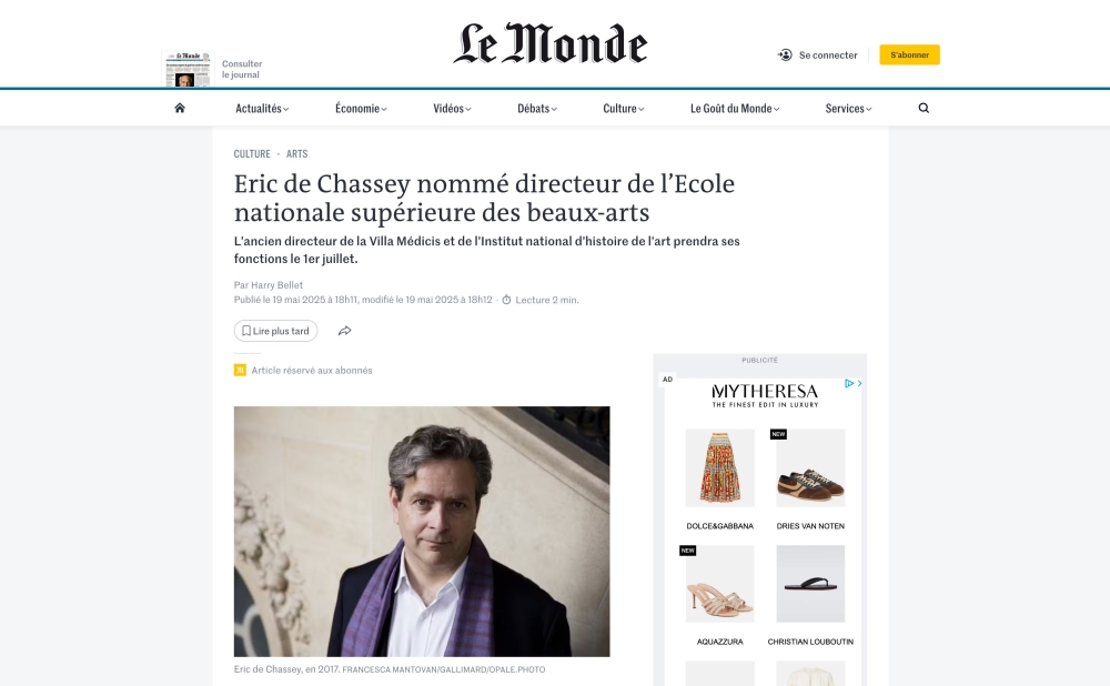 Le Monde : "Eric de Chassey nommé directeur de l’Ecole nationale ...