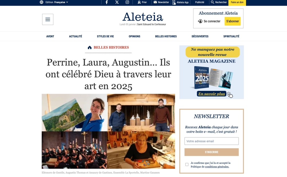 Aleteia : "Perrine, Laura, Augustin… Ils ont célébré Dieu à travers ...